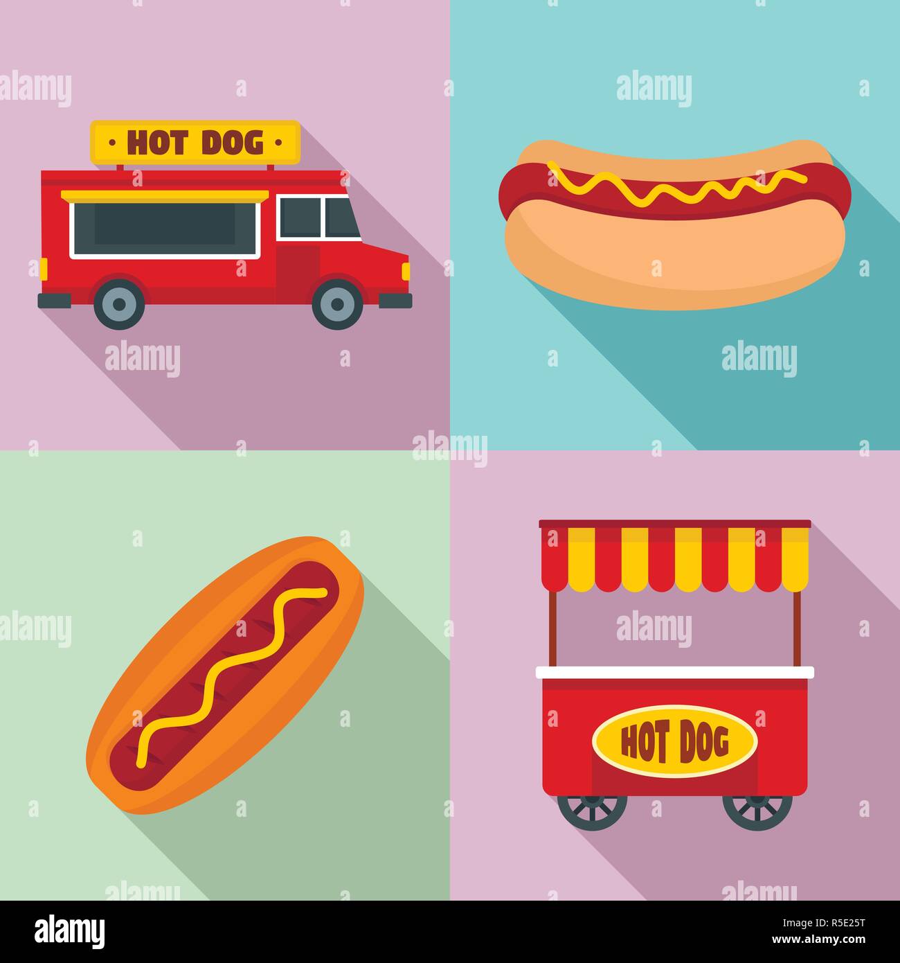 Hot dog icon set. Flat set of hot dog vector icons for web design Stock ...