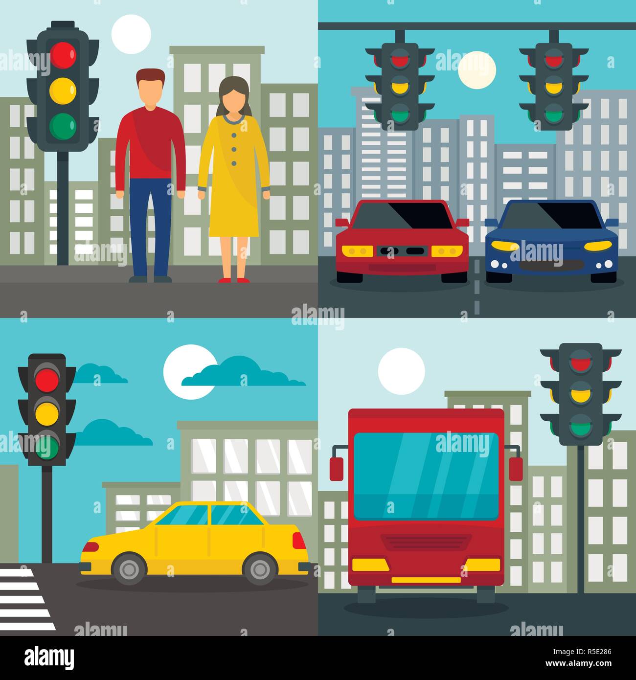 Traffic lights semaphore banner set. Flat illustration of traffic ... Traffic lights semaphore banner set. Flat illustration of traffic ...