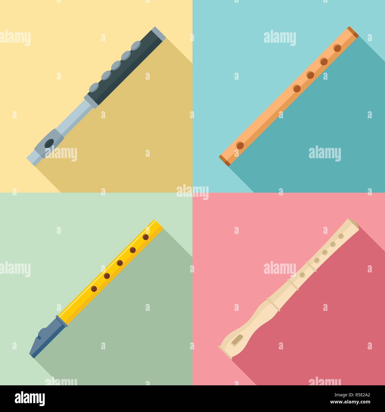 Flute icon set. Flat set of flute vector icons for web design Stock ...