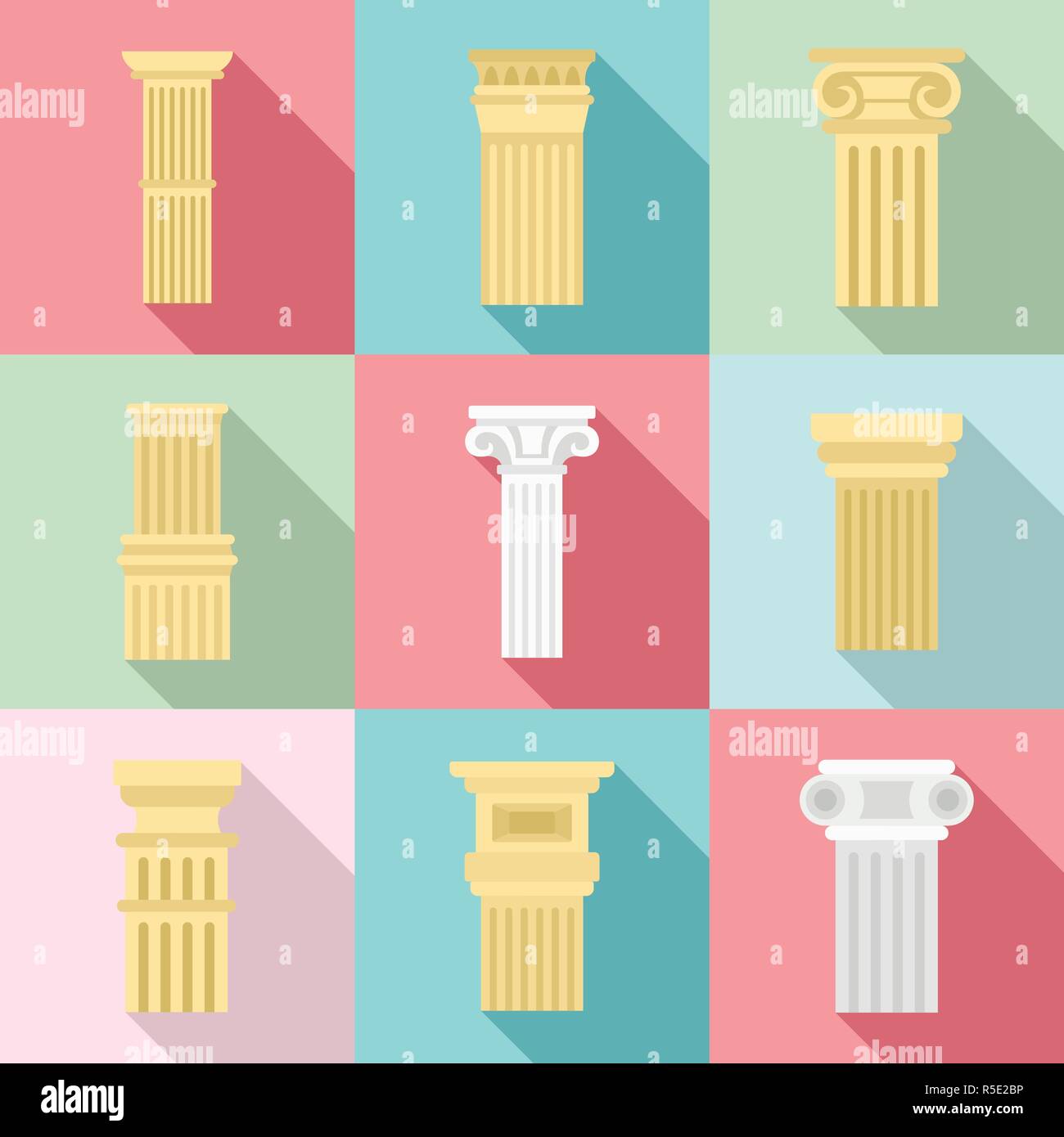 Pillar icon set. Flat set of pillar vector icons for web design Stock ...