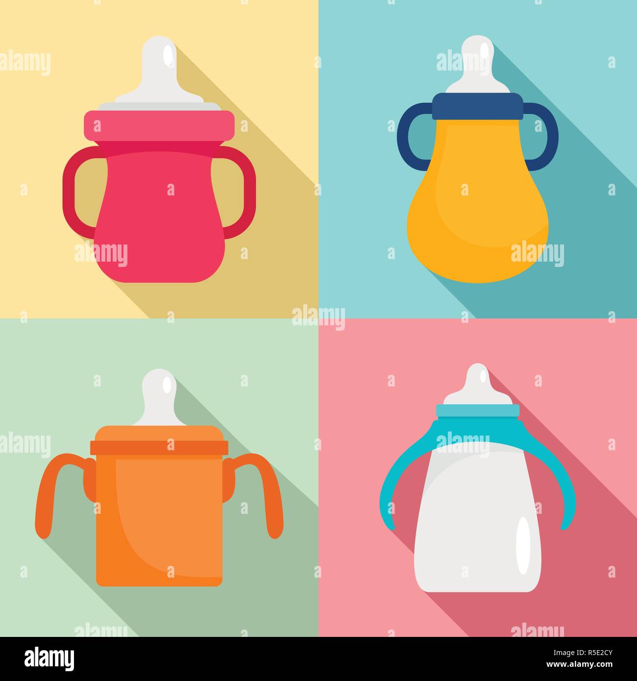 Sippy cup icon set. Flat set of sippy cup vector icons for web design ...