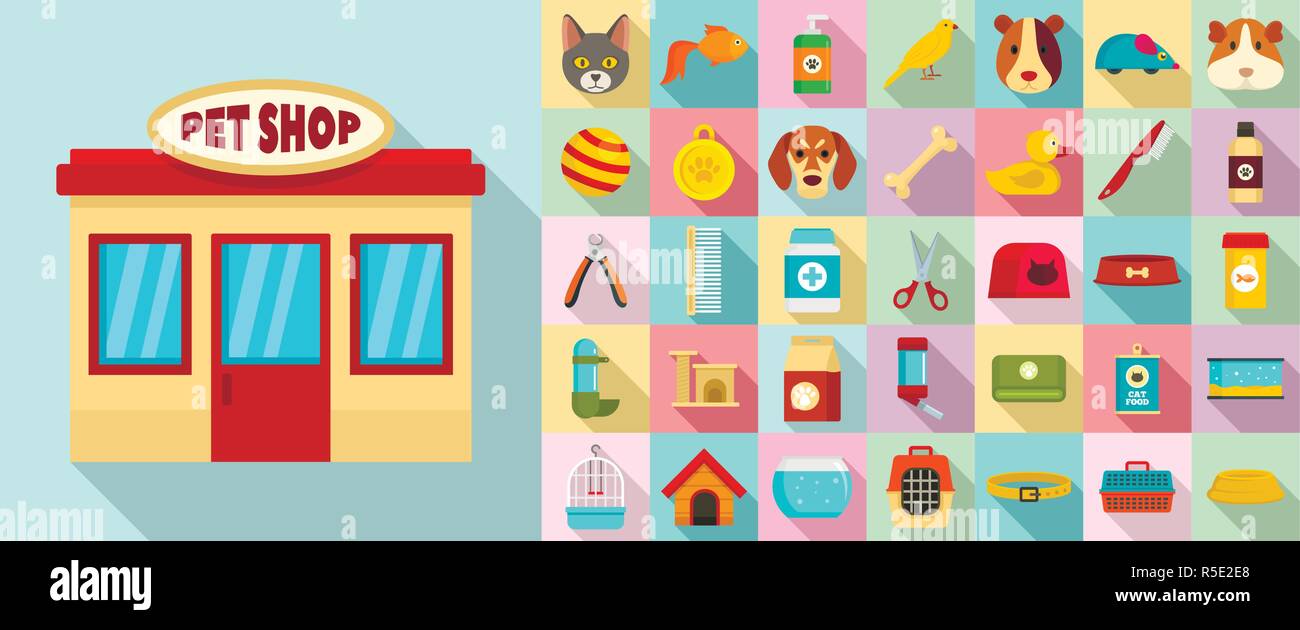 Pet store icon set. Flat set of pet store vector icons for web design ...