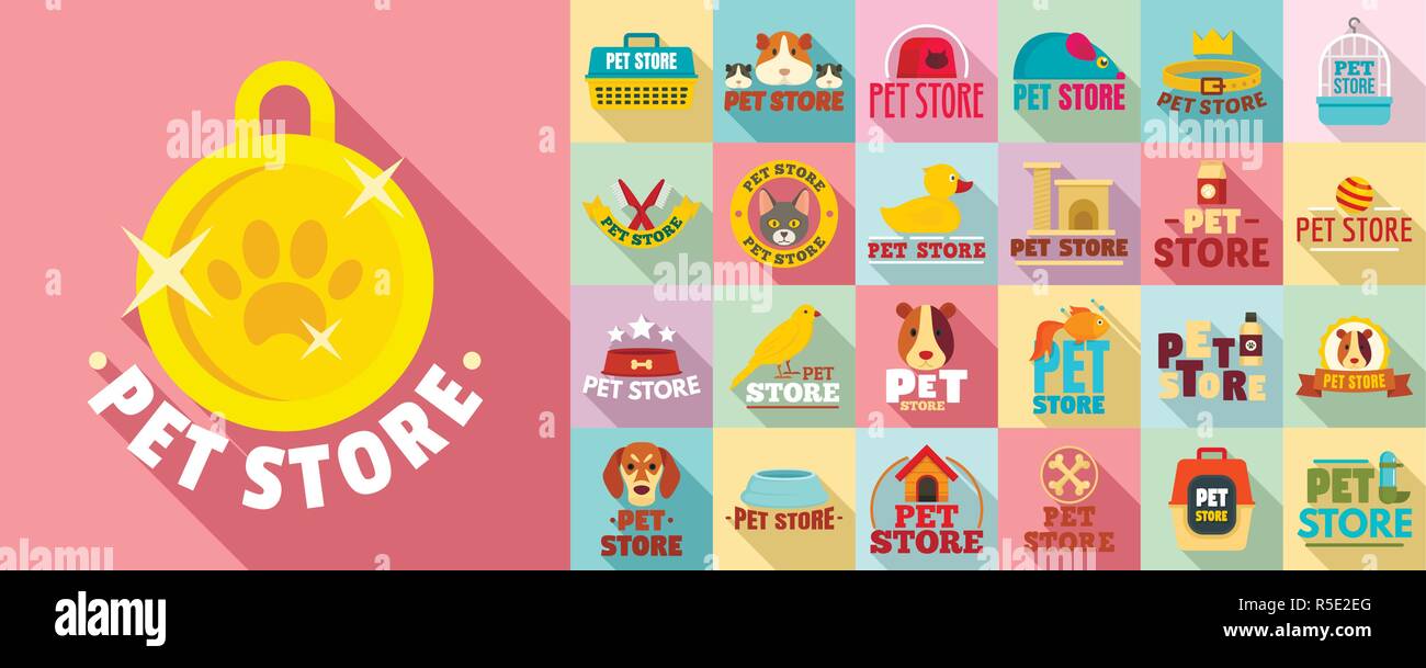 Pet store logo set. Flat set of pet store vector logo for web design ...