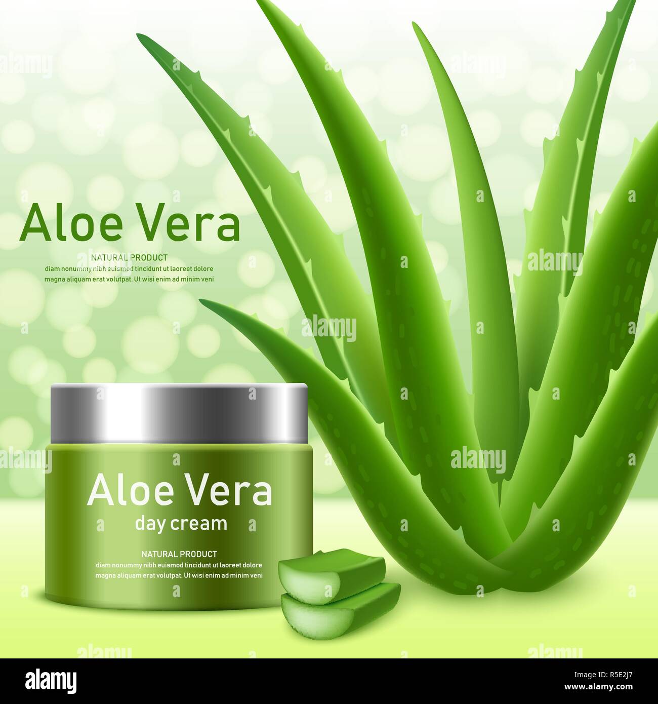 Aloe vera concept background. Realistic illustration of aloe vera ...