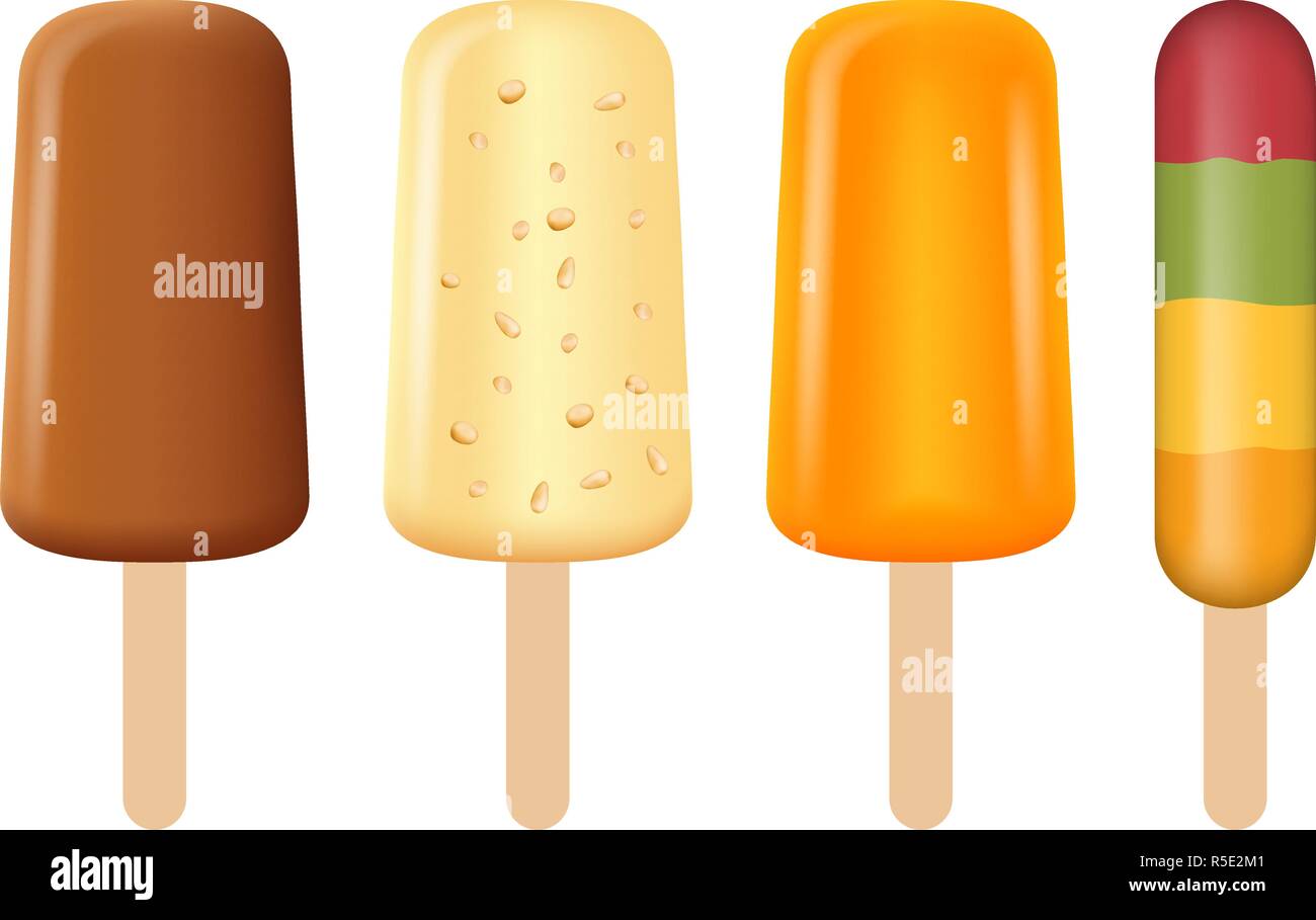 Popsicle icon set. Realistic set of popsicle vector icons for web ...
