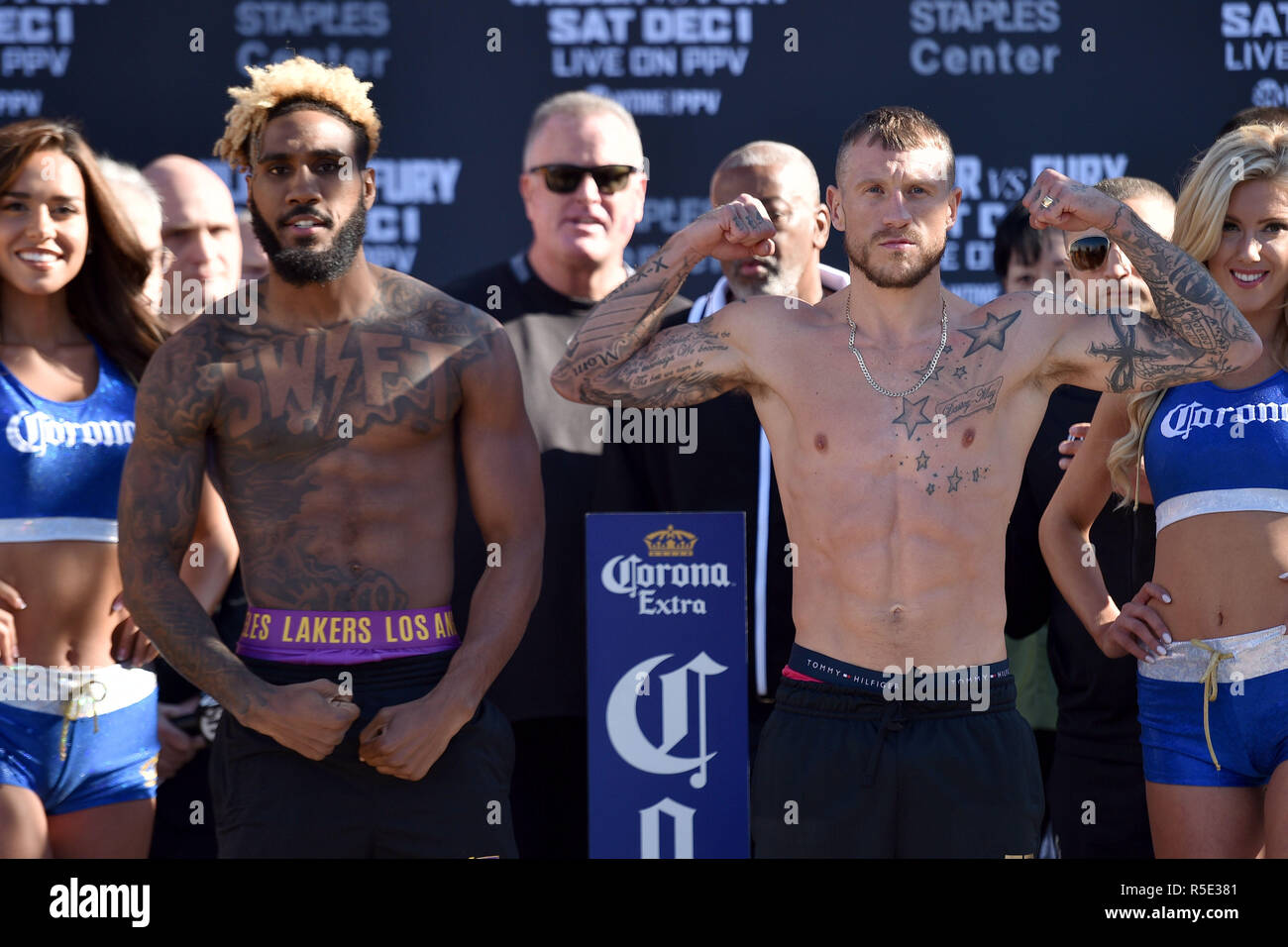 Jarrett Hurd and Jason Welborn attend the official weigh-in of the WBA ...