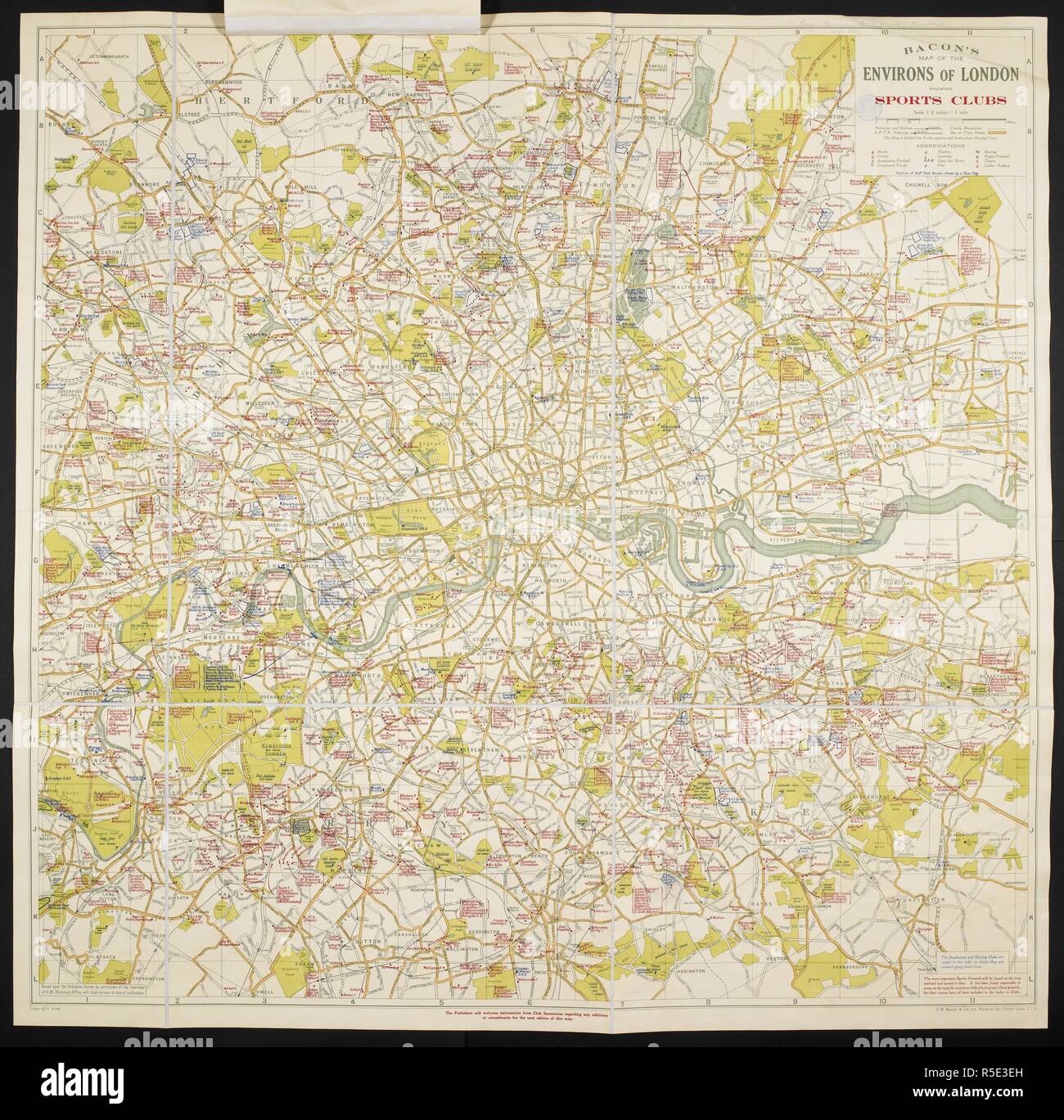 A map of the environs of London showing sports clubs. Bacon's Map of ...