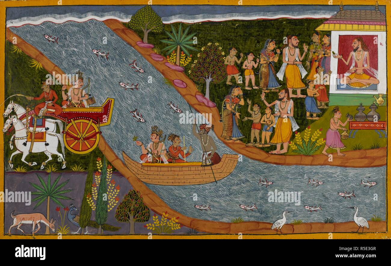 Lakshmana returns to Ayodhya with the charioteer Sumantra, while Sita ...