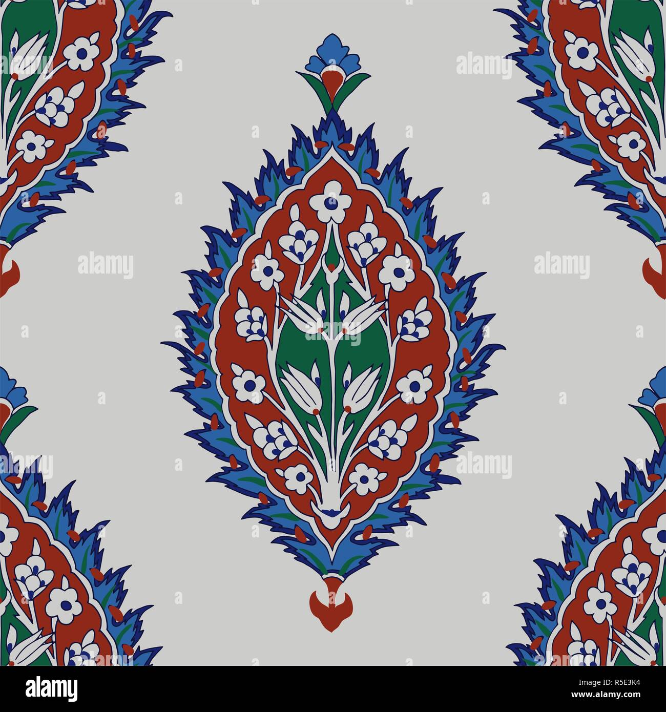 Seamless Iznik pattern. Vector ethnic motif. Turkish floral blue ornament with forget-me-not ...