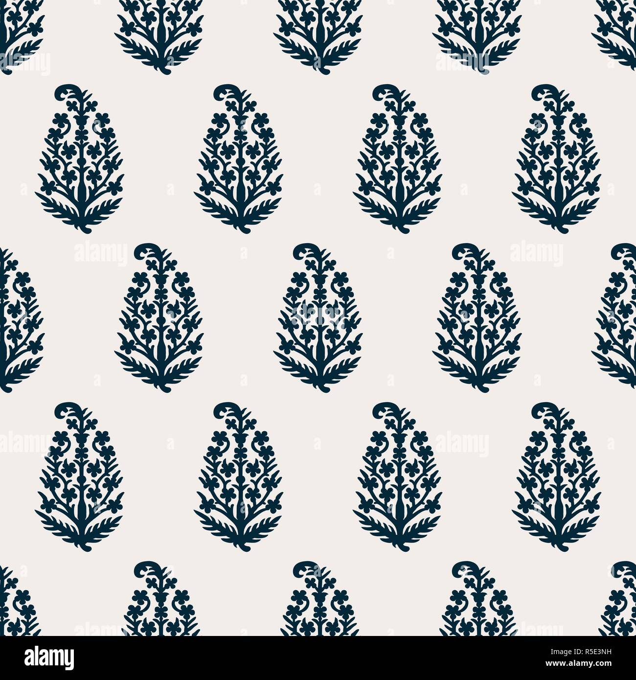 Indigo dye Seamless woodblock printed paisley pattern. Traditional ...