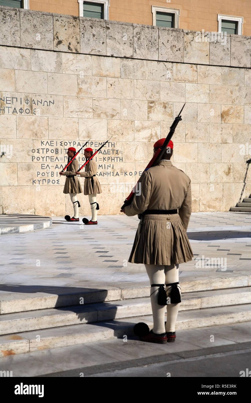 Greece, Attica, Athens, Syntagma Square, Parliament Buildings, Evzone ...