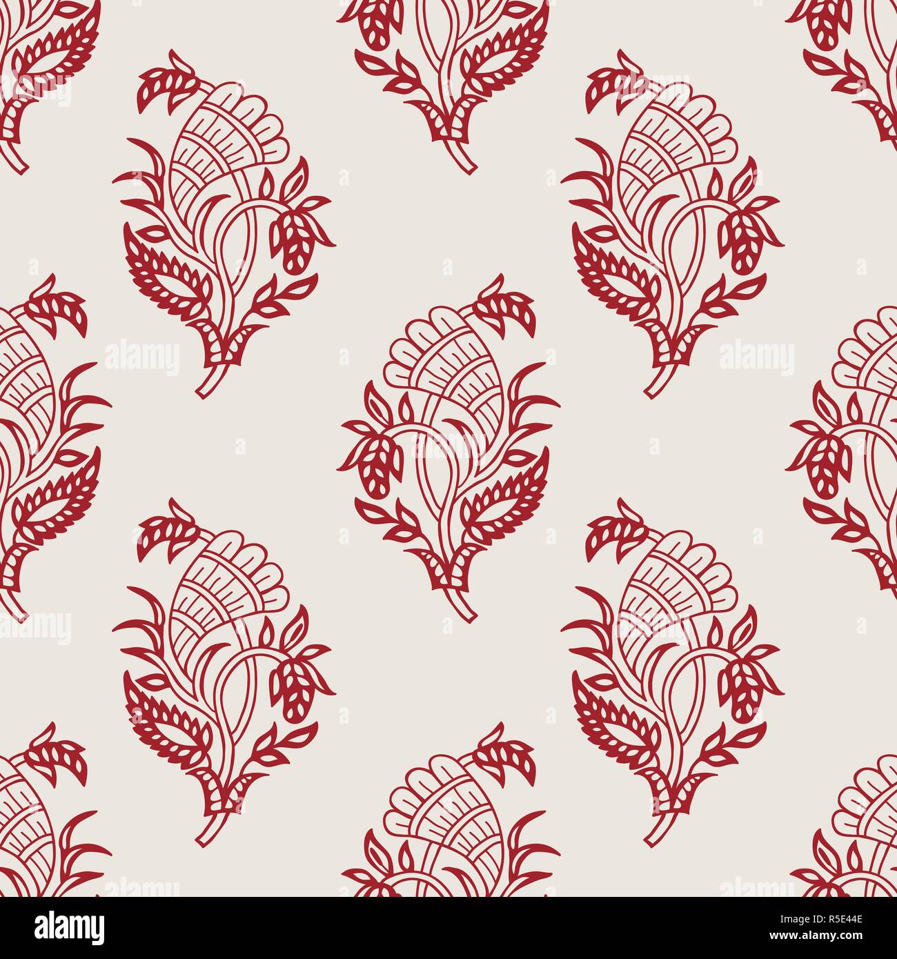 Wood block printed seamless ethnic paisley pattern. Traditional ...