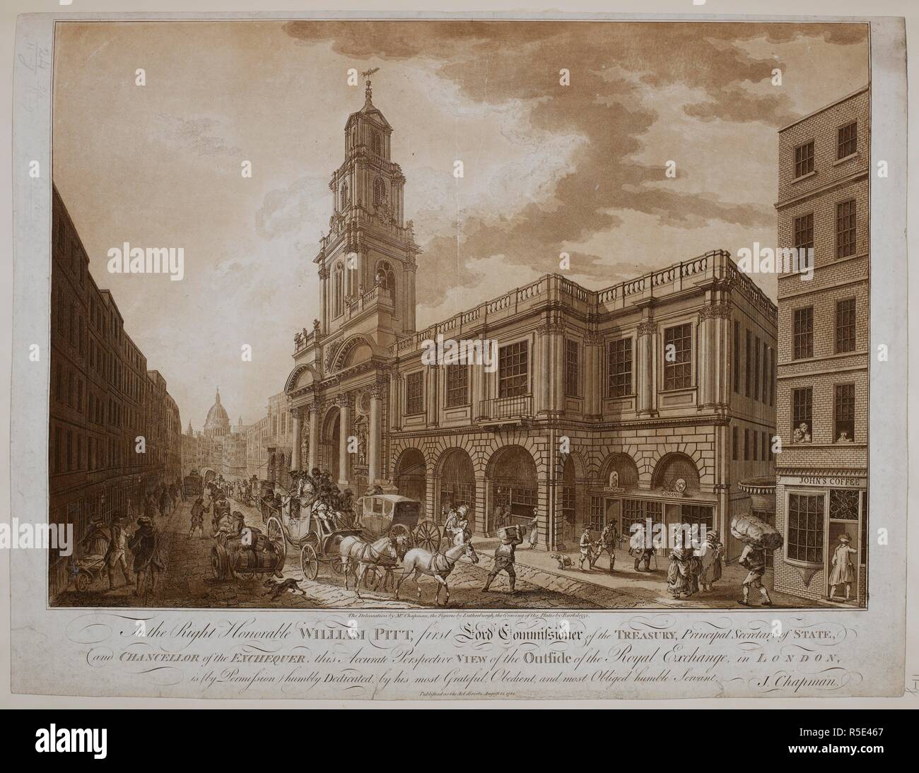 Perspective view of the outside of the Royal Exchange in London ...