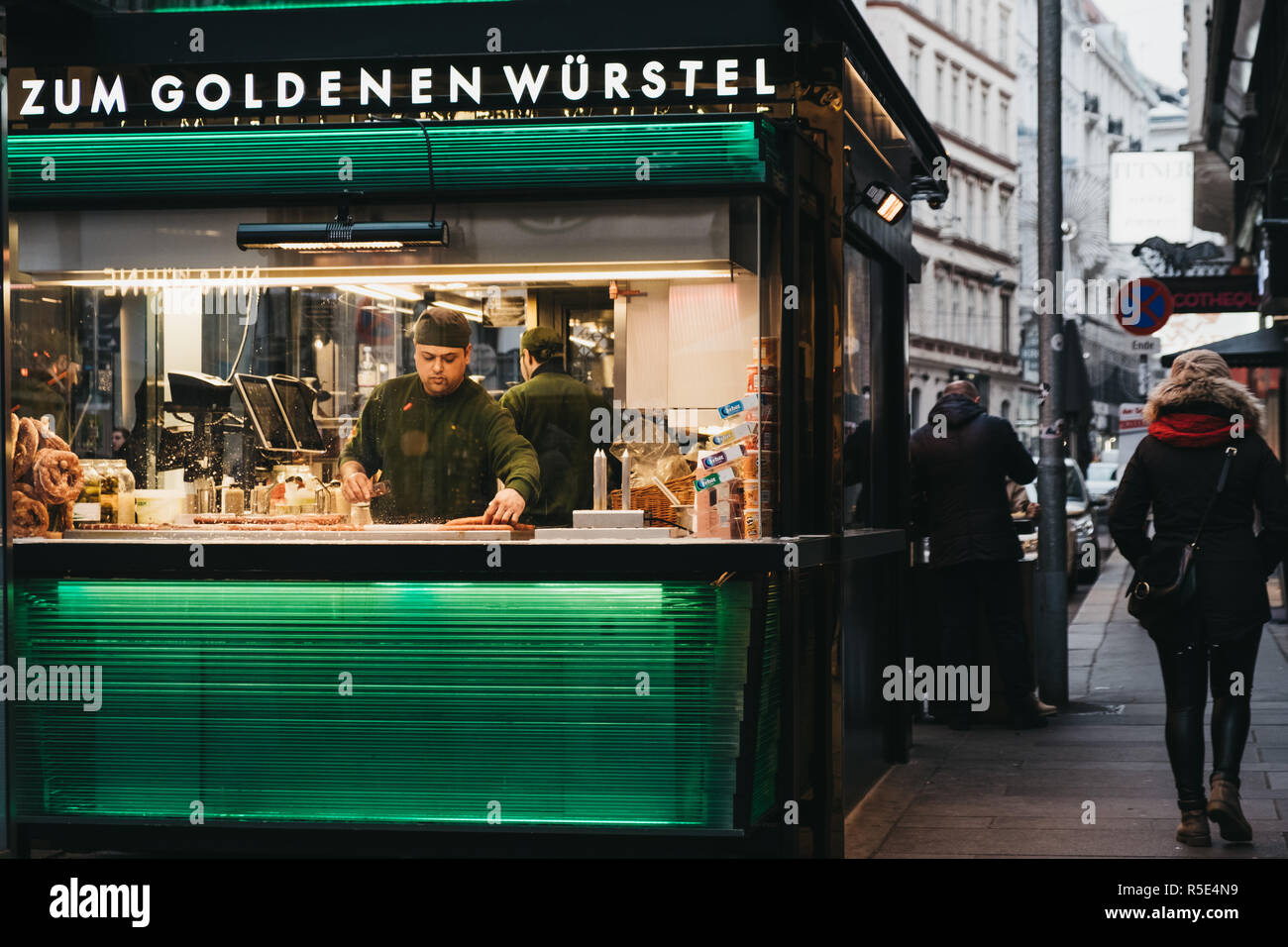 Vienna, Austria - November 25, 2018: Staff working at the Zum Goldenen ...