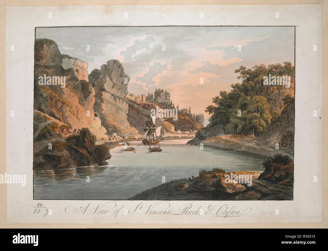 Boats in the water; rocks on either side; buildings on St. Vincent's ...