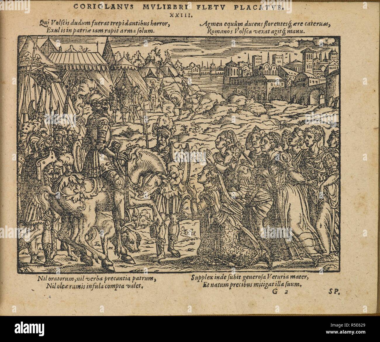 Woodcut depicting the Roman leader, Coriolanus. Icones LivianÃ¦: prÃ ...