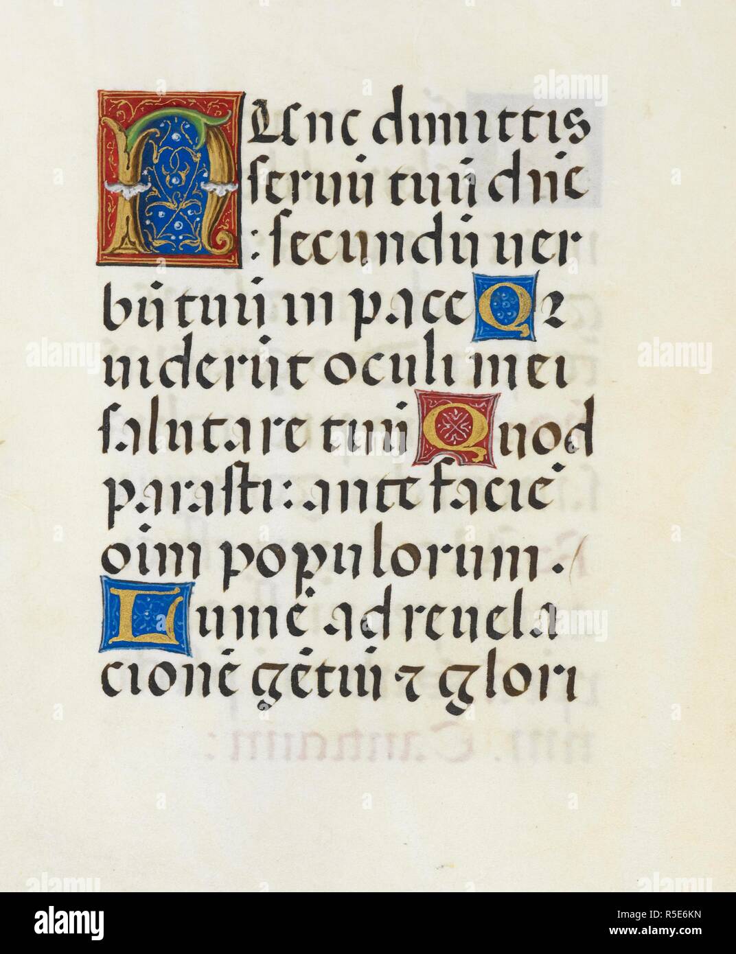Text page from Hours of the Virgin: beginning of Nunc Dimittis. Sforza ...