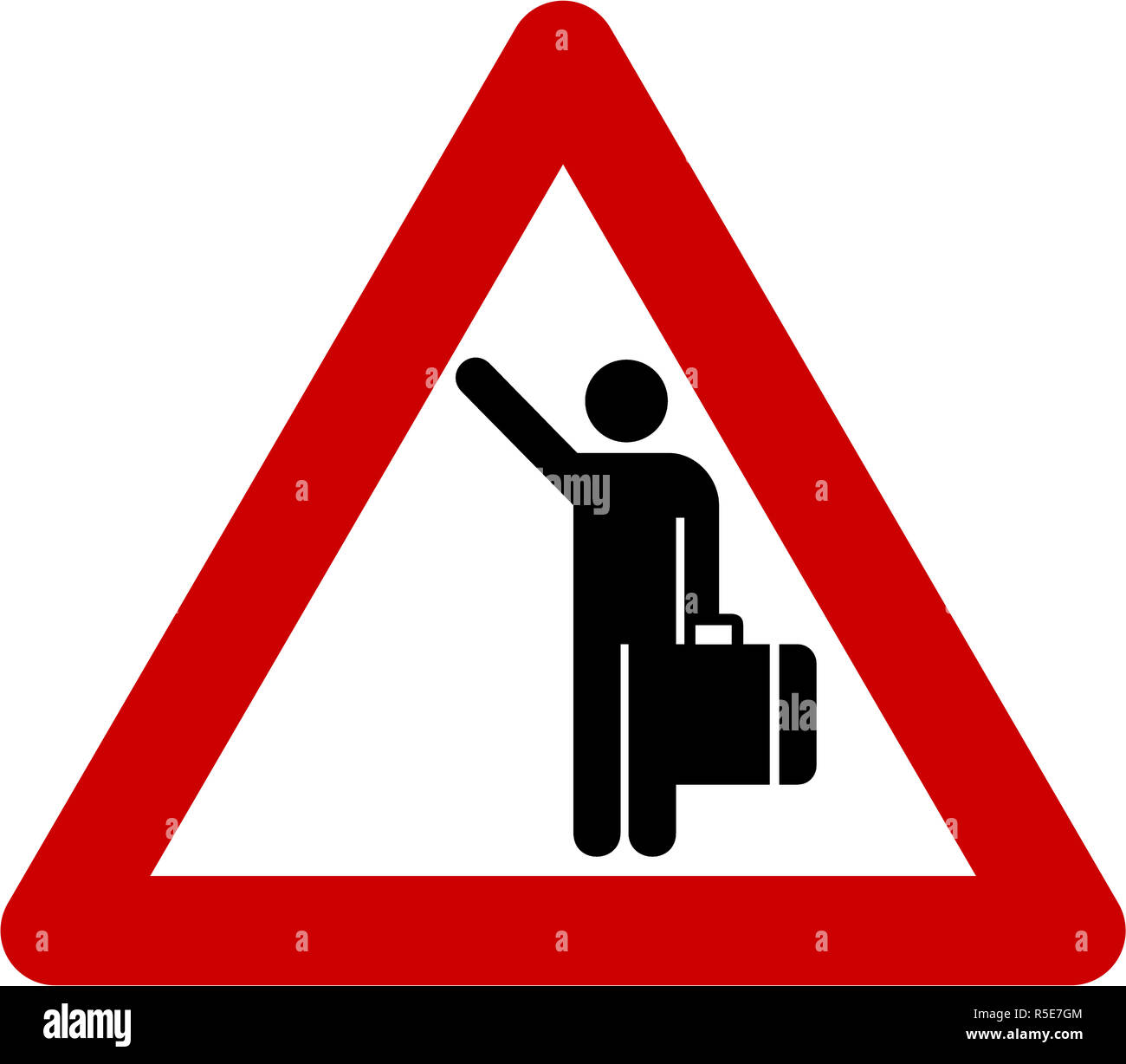 Warning sign with hitch-hiking symbol Stock Photo - Alamy