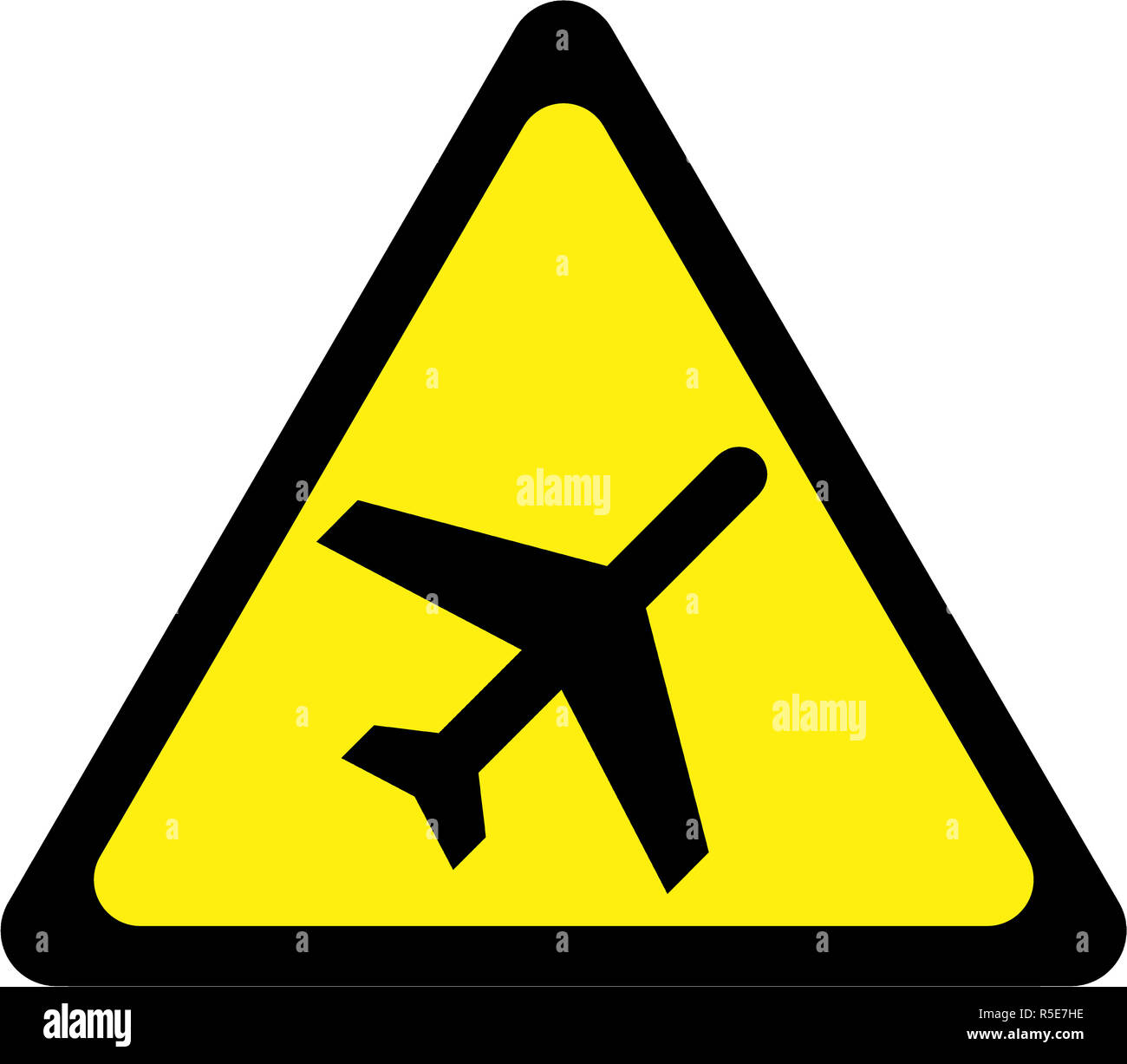 Yellow warning sign with airplane symbol Stock Photo - Alamy