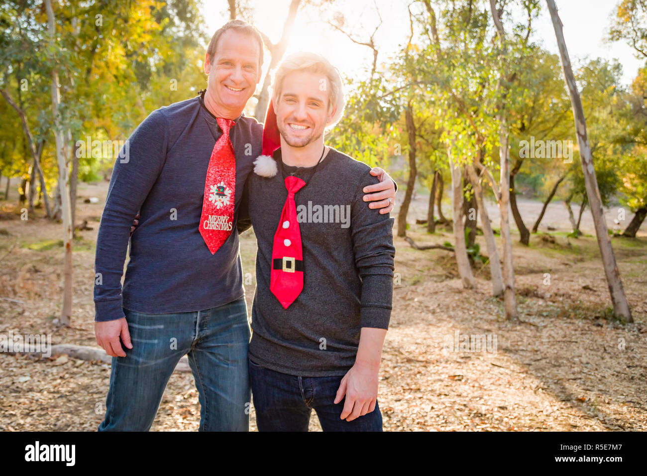 Handsome Festive Father and Son Portrait Outdoors Stock Photo - Alamy