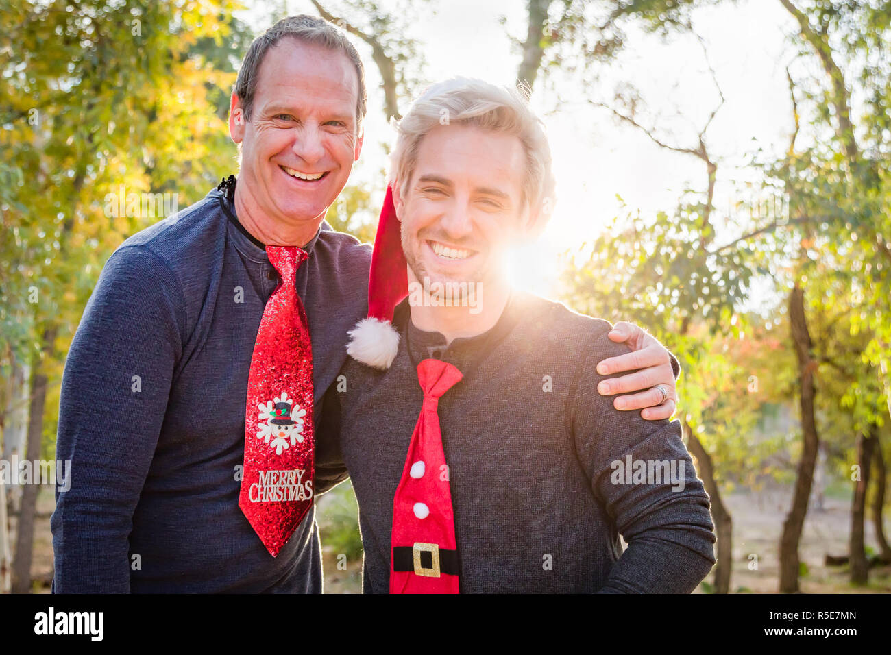 Handsome Festive Father and Son Portrait Outdoors Stock Photo - Alamy