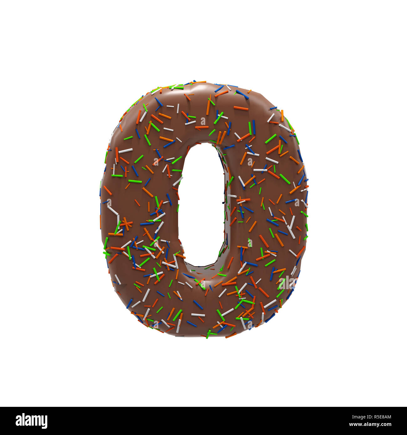 Chocolate Cake Donut Font with colorful sprinkles. Delicious Number 0 ...