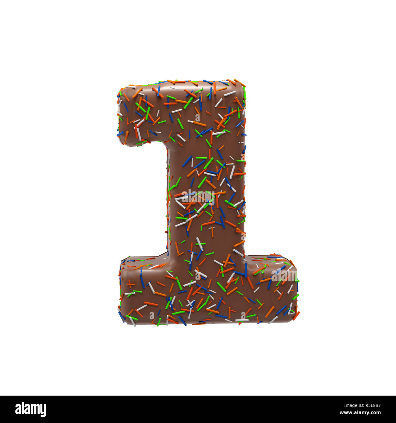 Chocolate Cake Donut Font with colorful sprinkles. Delicious Number 1 ...