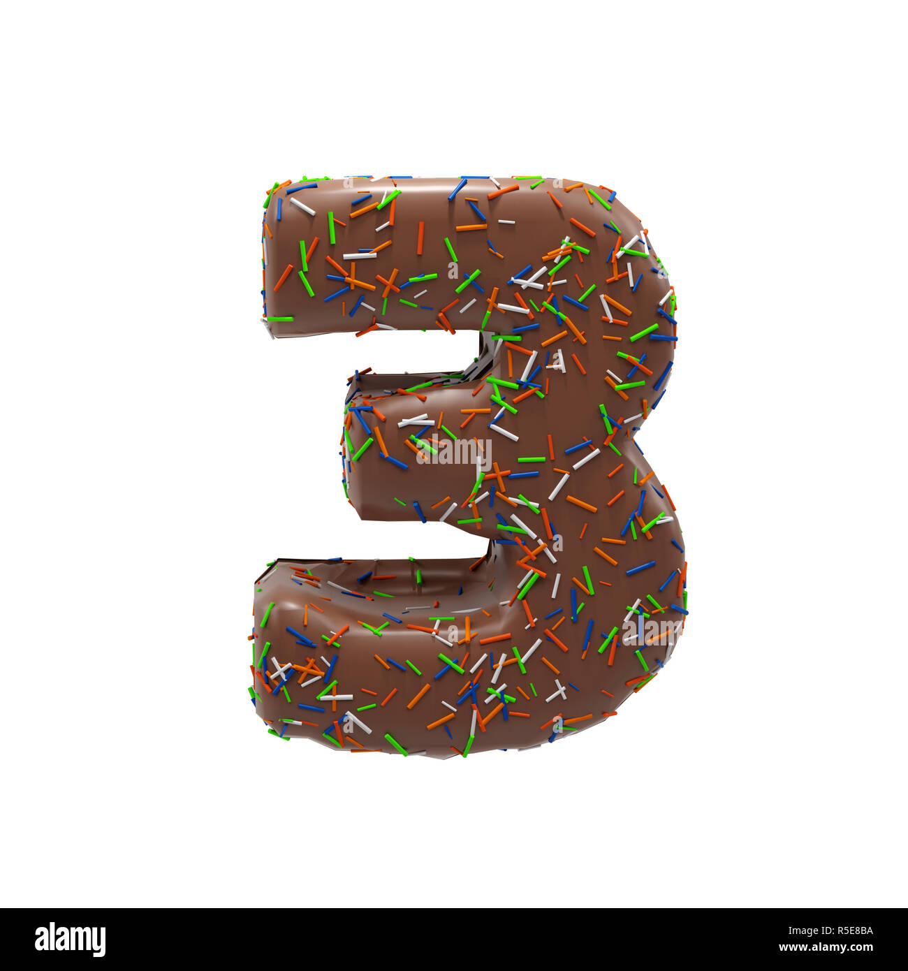 Chocolate Cake Donut Font with colorful sprinkles. Delicious Number 3 ...