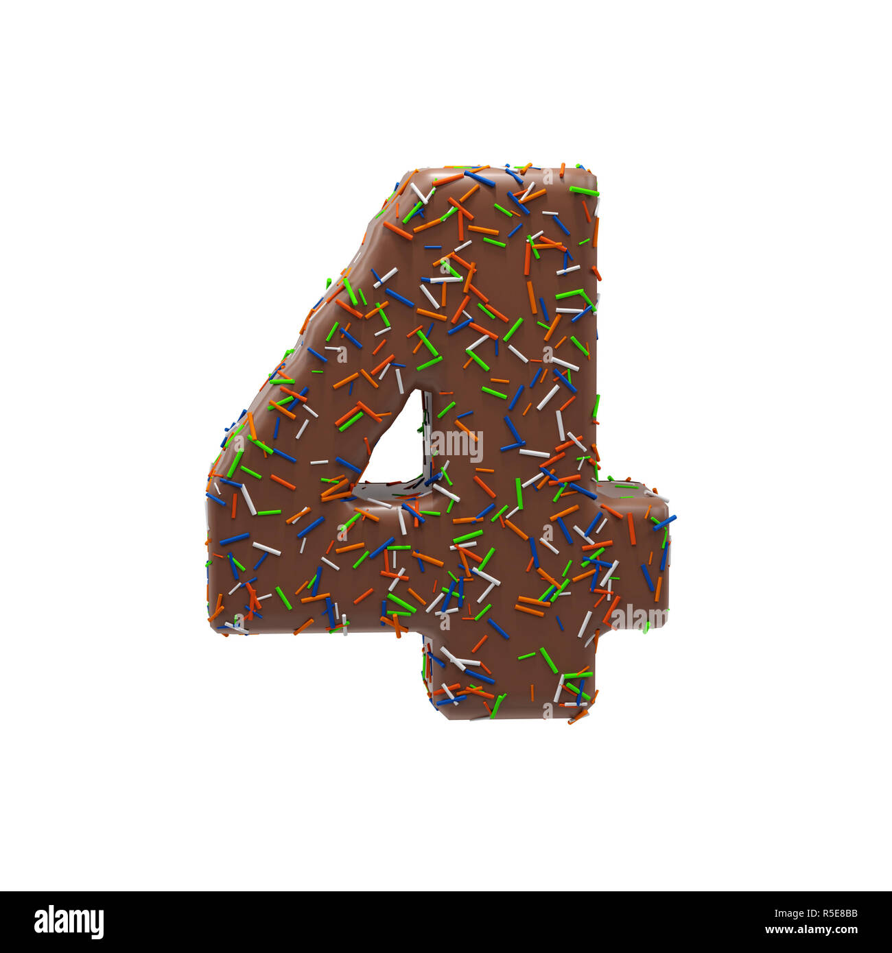 Chocolate Cake Donut Font with colorful sprinkles. Delicious Number 4 ...