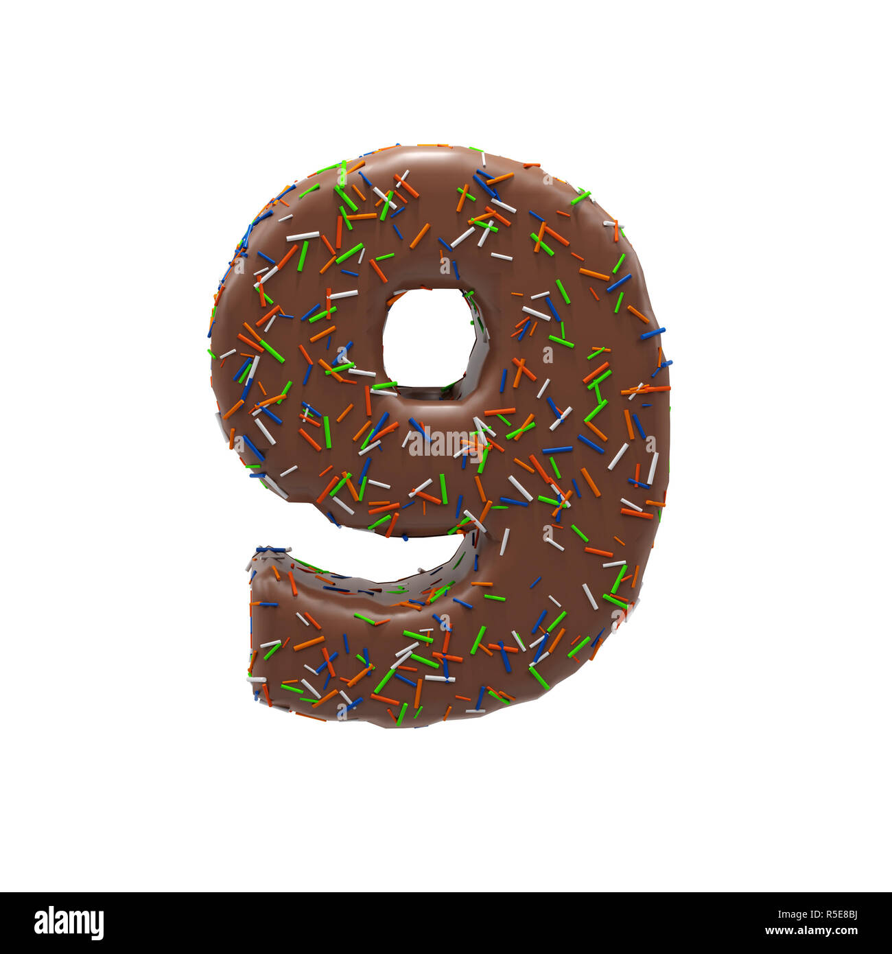 Chocolate Cake Donut Font with colorful sprinkles. Delicious Number 9 ...
