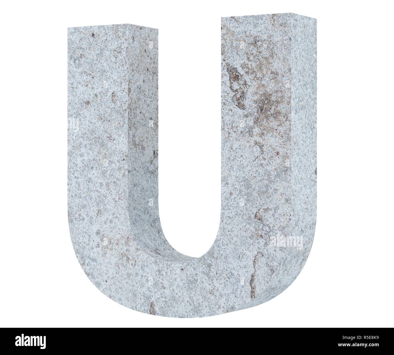 Concrete Capital Letter - U isolated on white background. 3D render ...