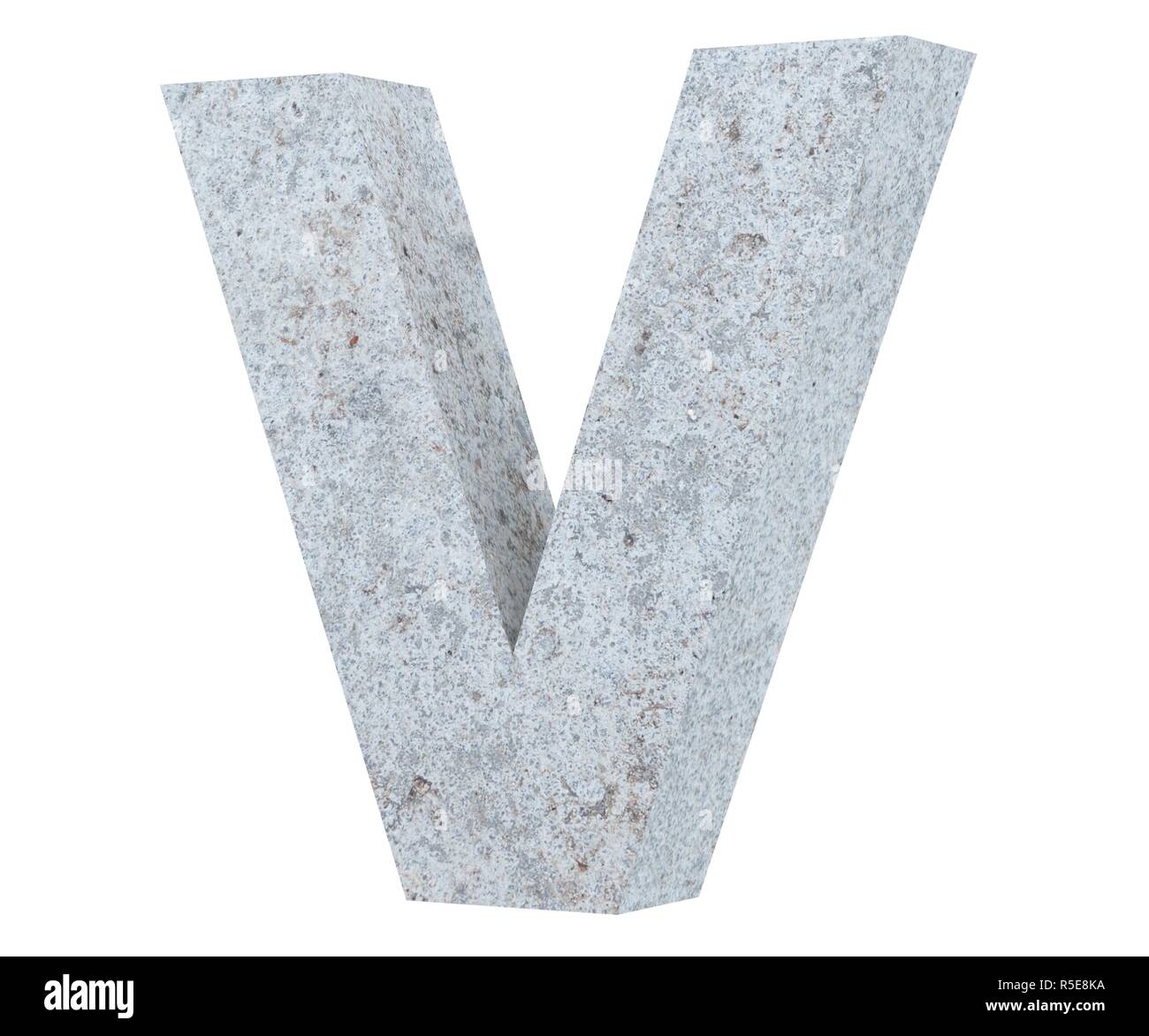 Concrete Capital Letter - V isolated on white background. 3D render ...