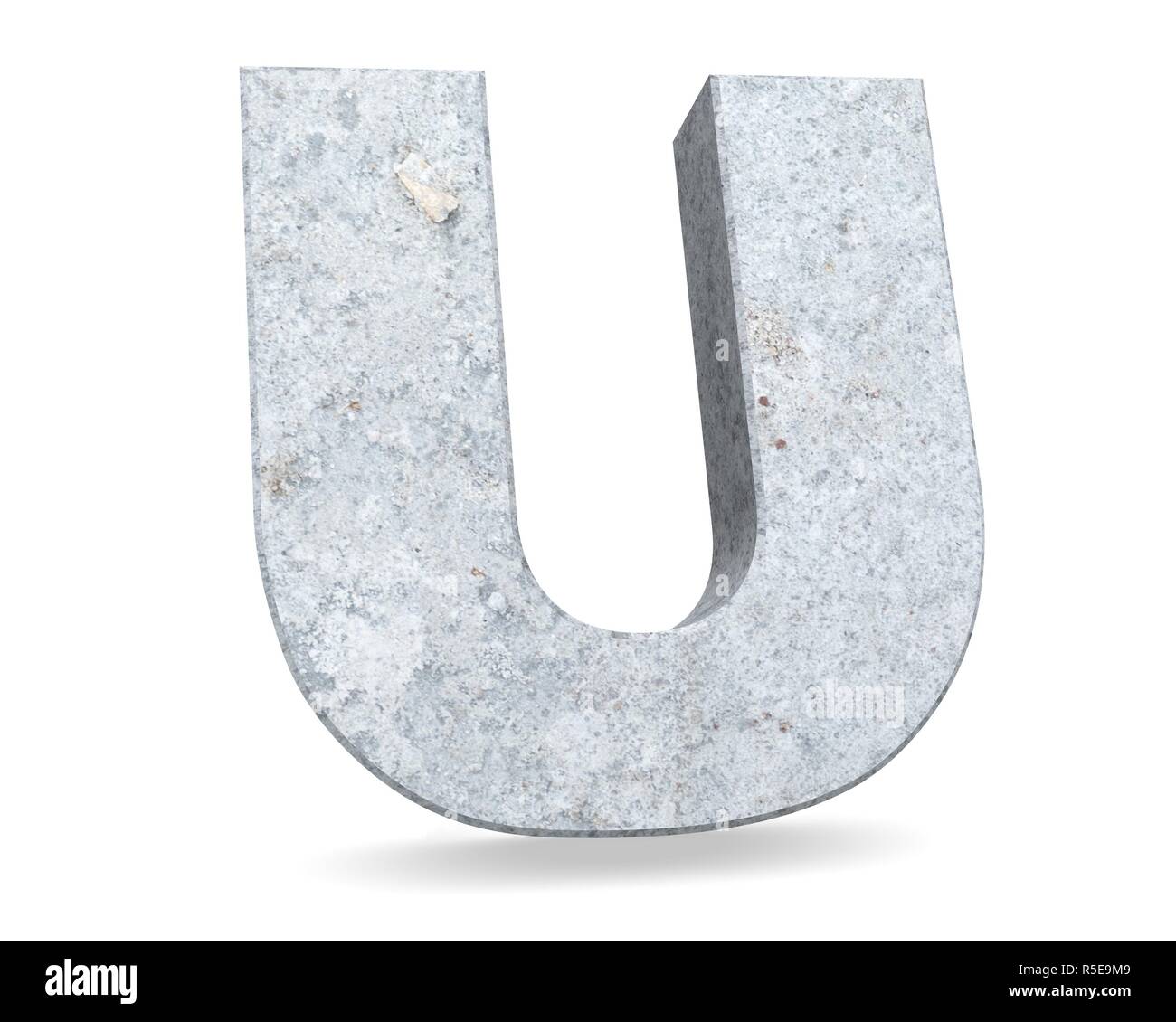 Concrete Capital Letter - U isolated on white background. 3D render ...