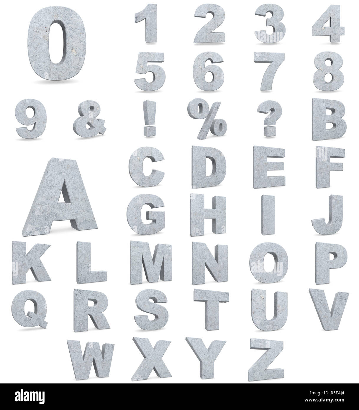 Alphabet of concrete letters and numbers. 3D render Illustration Stock ...