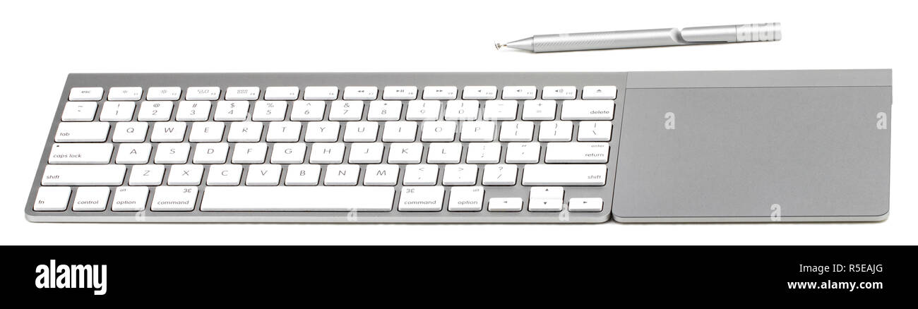 Computer keyboard trackpad and stylus Isolated on white background ...