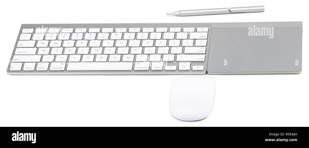 Computer keyboard trackpad and stylus Isolated on white background ...