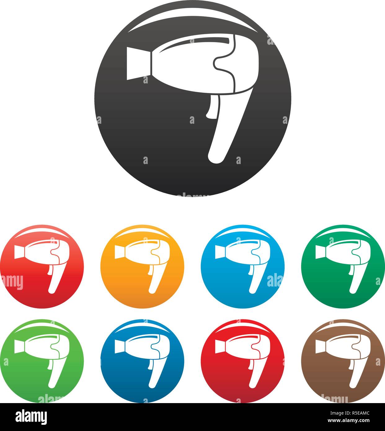 Home hair dryer icons set 9 color vector isolated on white for any ...