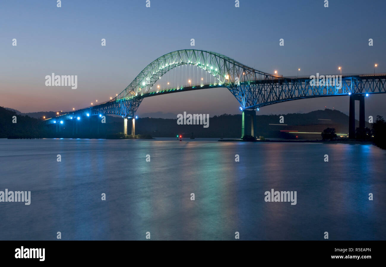 Panama, Panama Canal, Bridge Of The Americas, Pacific Entrance, Dusk ...