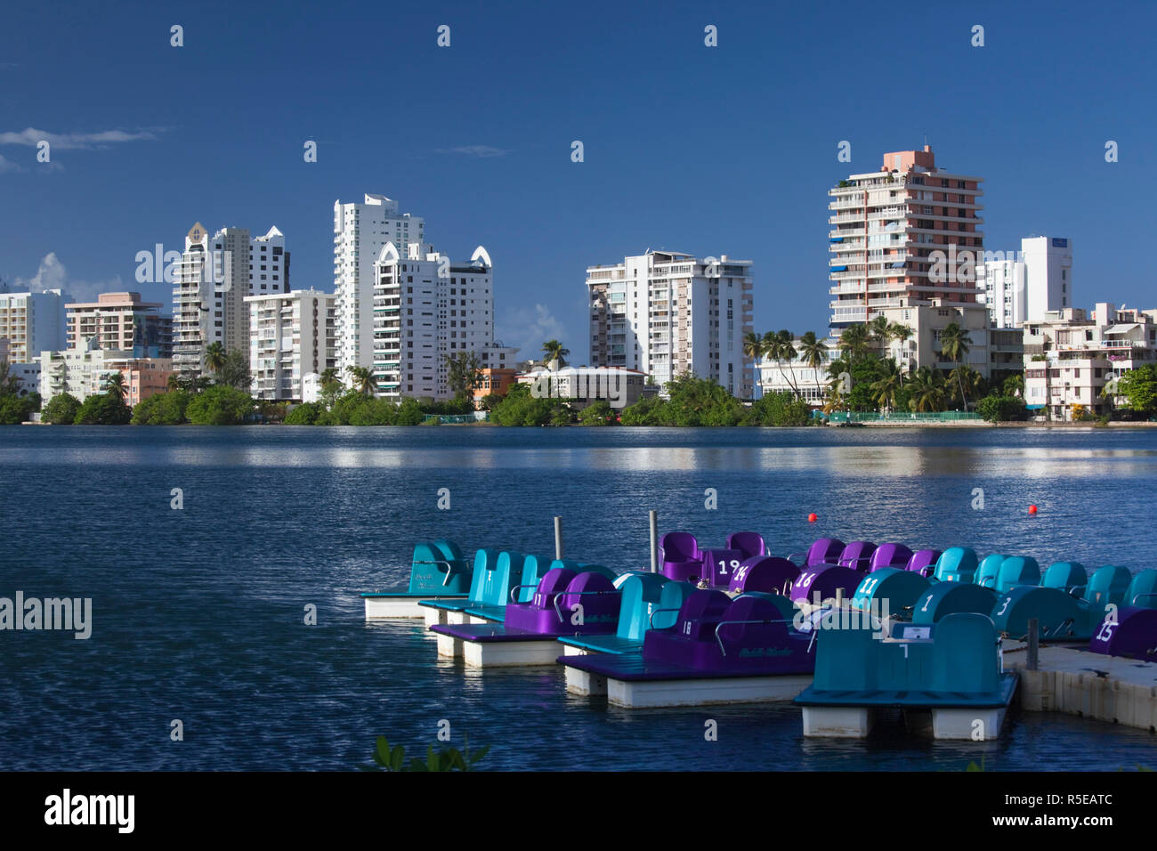Puerto Rico, San Juan, Condado buildings from the Laguna Del Condado ...