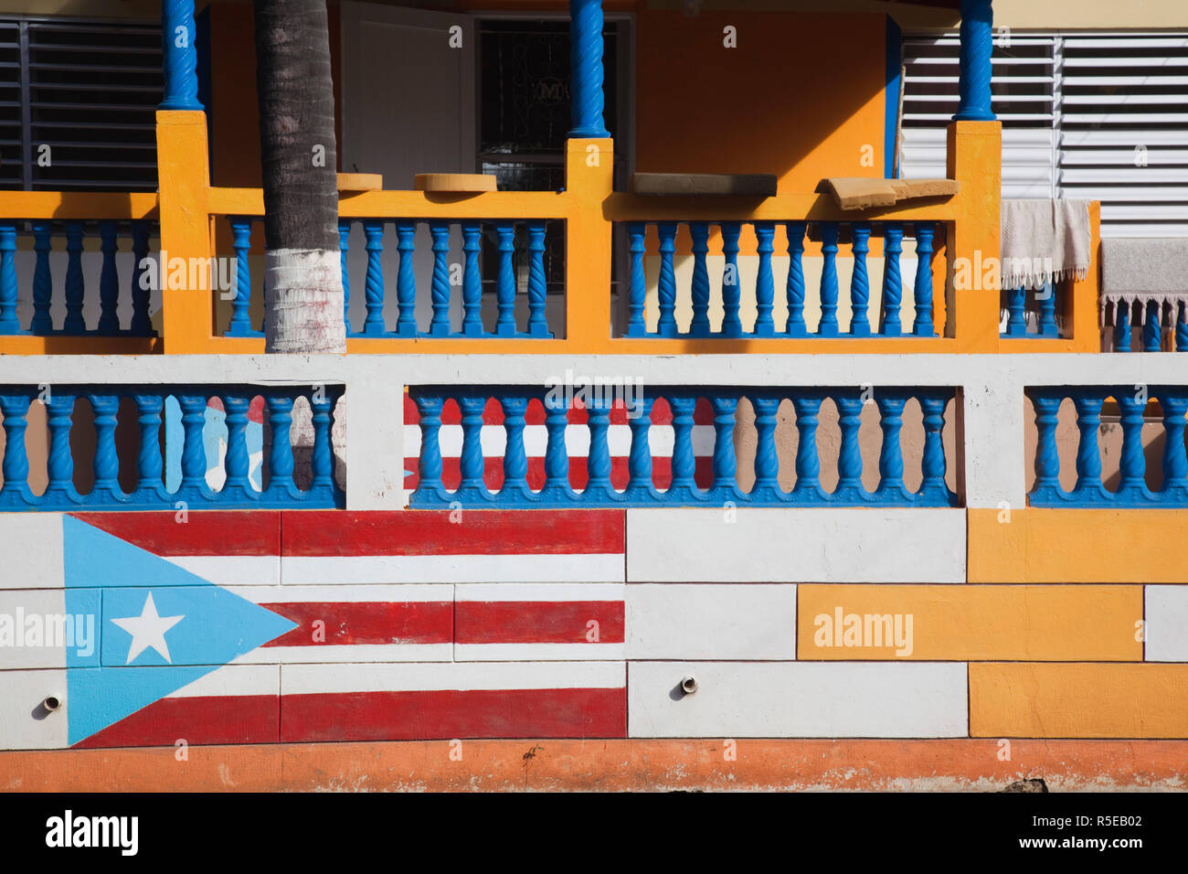 Puerto Rico, South Coast, Guanica, house with Puerto Rican flag mural ...