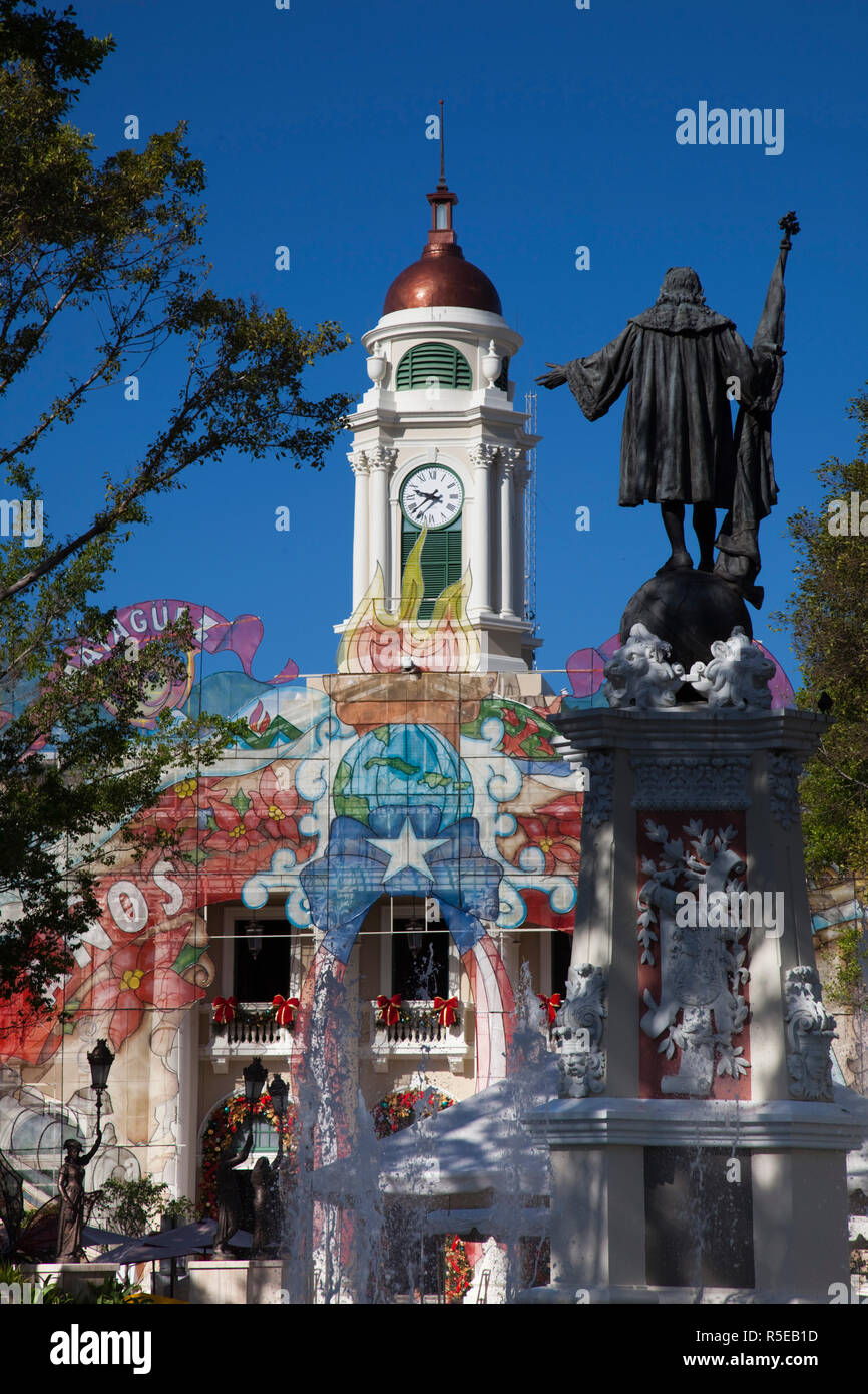 Puerto Rico, West Coast, Mayaguez, Plaza Colon, Columbus Statue and ...