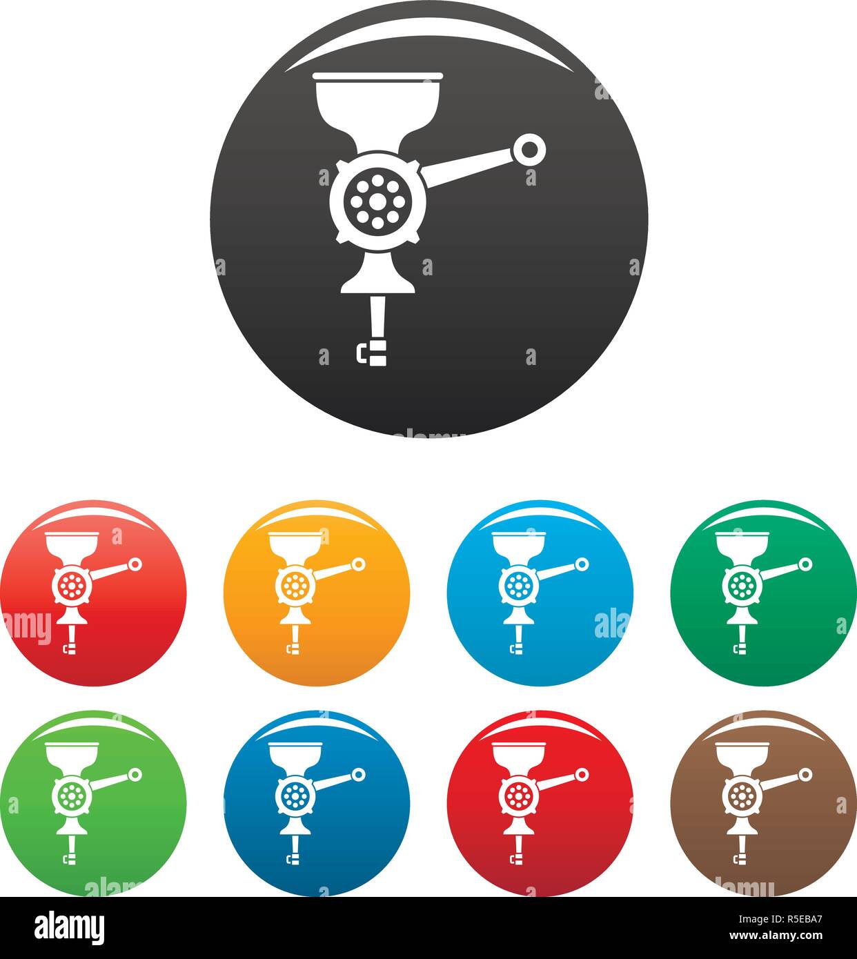 Hand meat grinder icons set 9 color vector isolated on white for any ...