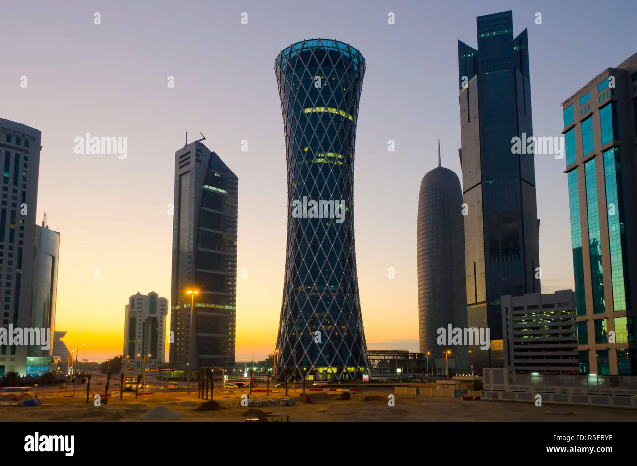 Qatar, Doha, right to left Palm Tower, Burj Qatar, Tornado Tower Stock ...