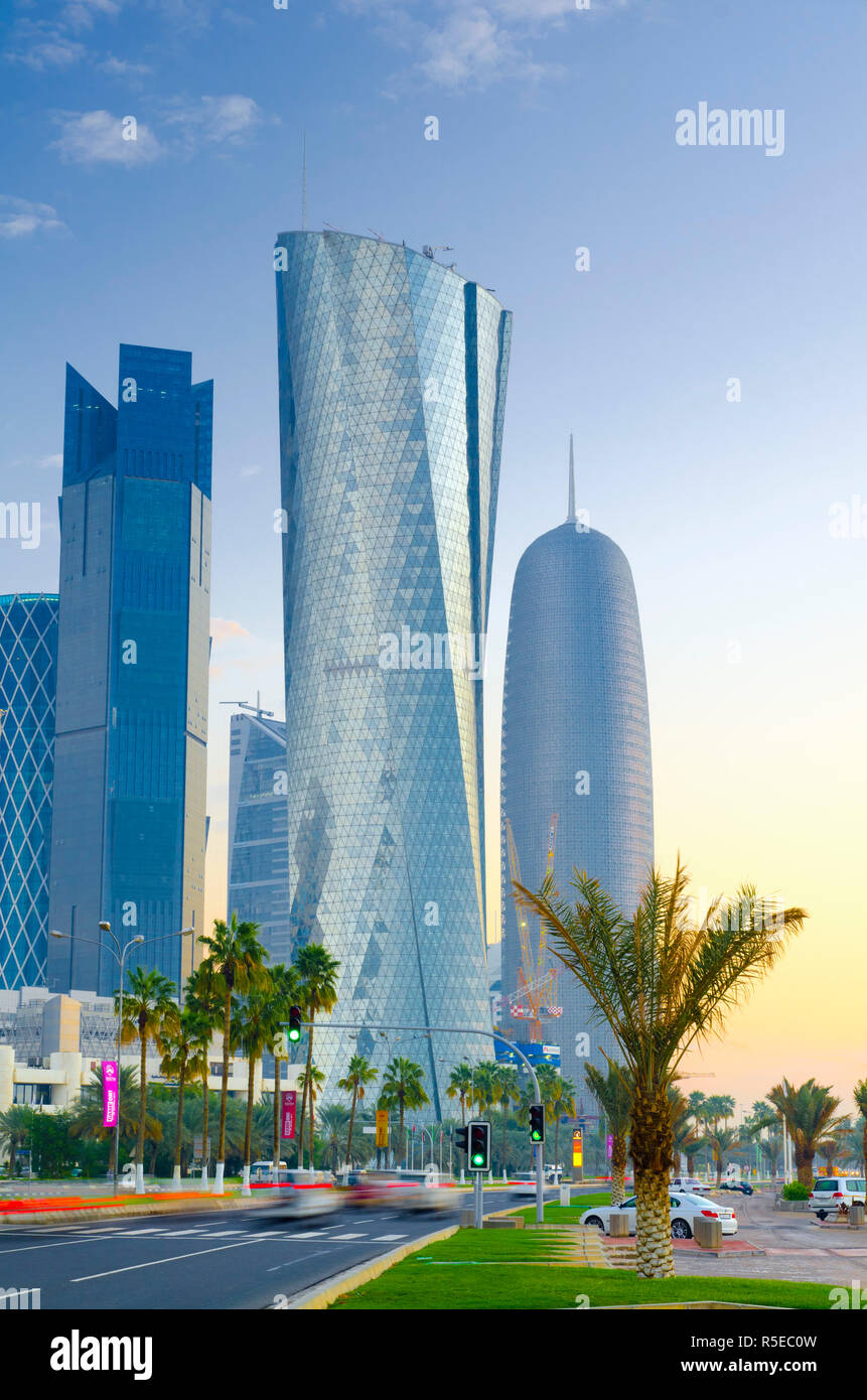 Qatar, Doha, left to right Palm Tower, Al Bidda Tower and Burj Qatar ...