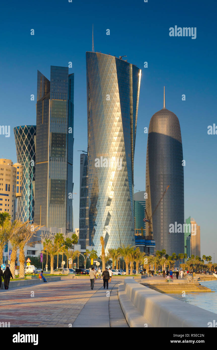Qatar, Doha, left to right Palm Tower, Al Bidda Tower and Burj Qatar ...
