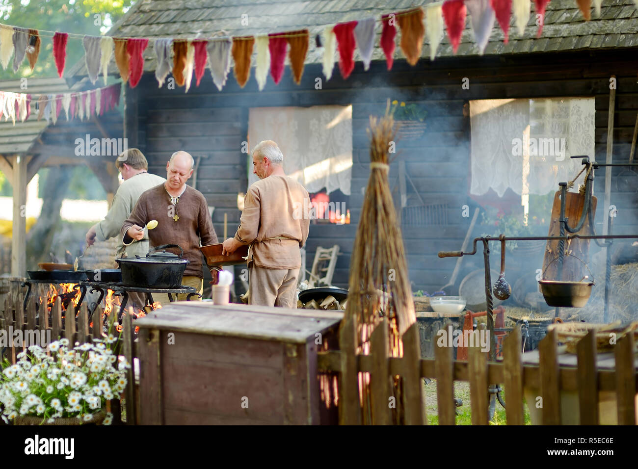 TRAKAI, LITHUANIA - JUNE 16, 2018: Historical reenactment activists ...