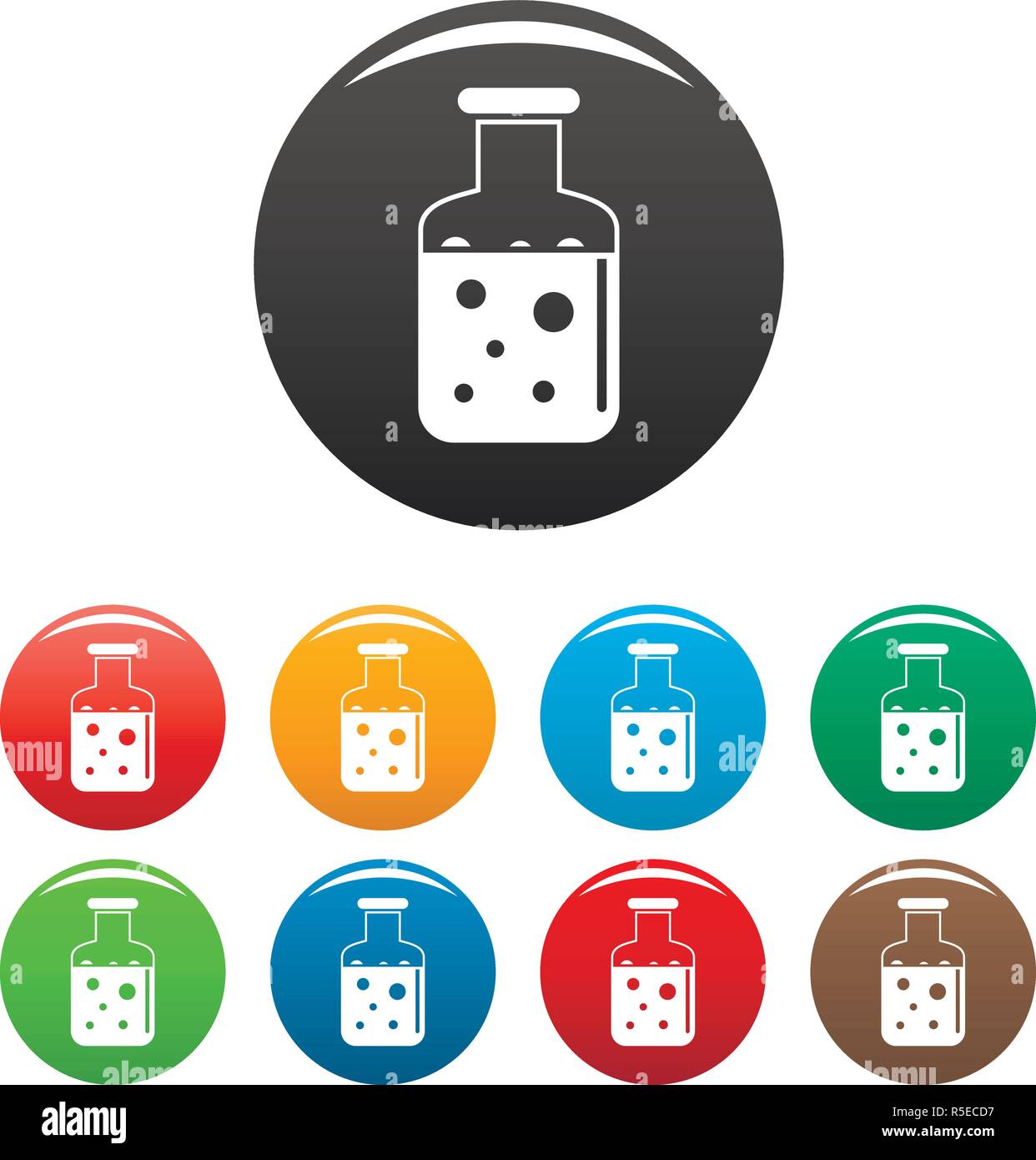 Chemical substance pot icons set 9 color vector isolated on white for ...