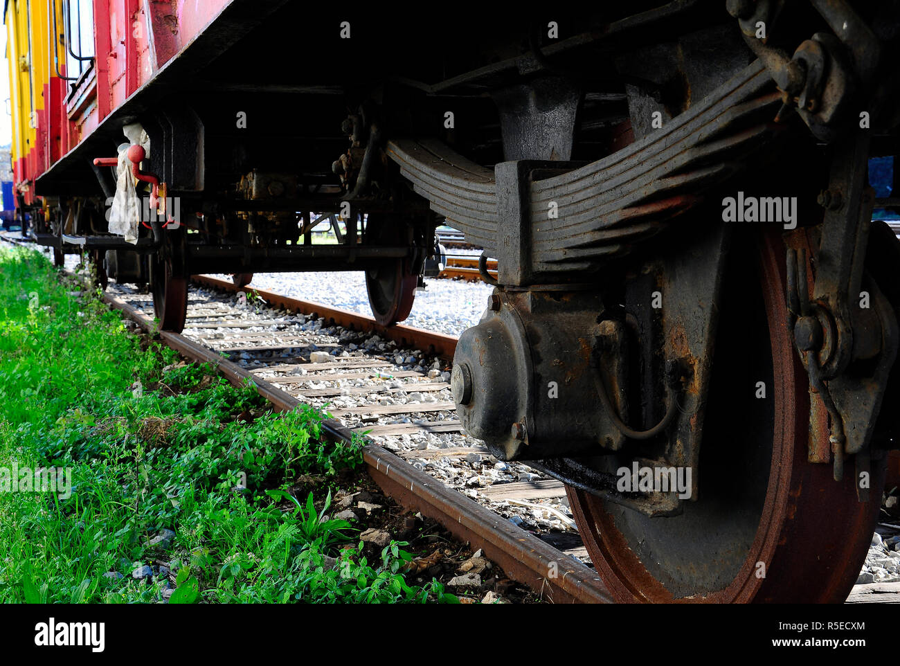 Underside of a colorful train located in Rijeka Croatia Stock Photo - Alamy