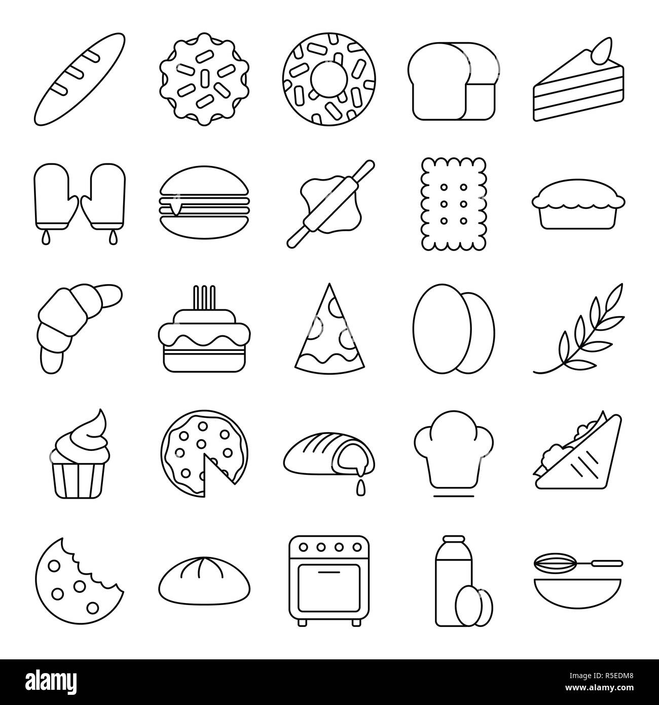 bakery baker icons set collection with outline art style Stock Photo ...