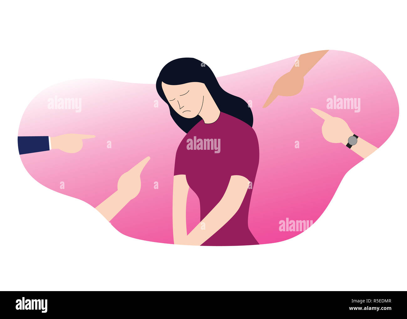 woman get blame shame and sad finger pointing hand vector illustration ...